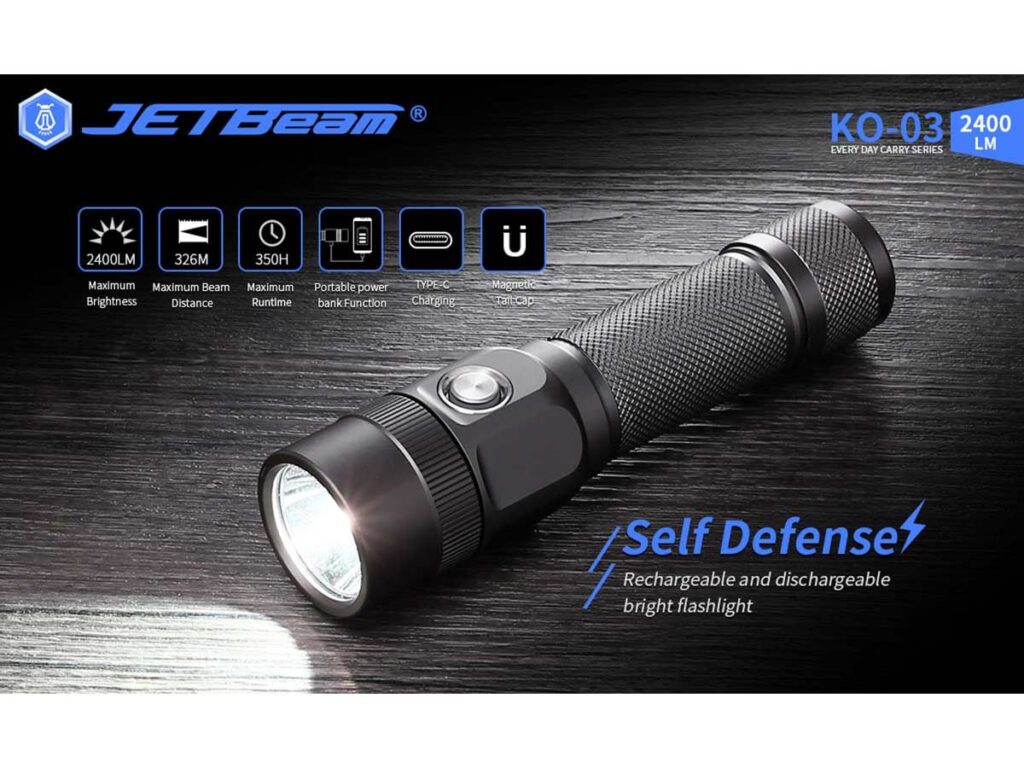 JETBeam KO-03 Rechargeable 2400 Lumen Flashlight – 326 Metres | Bright ...