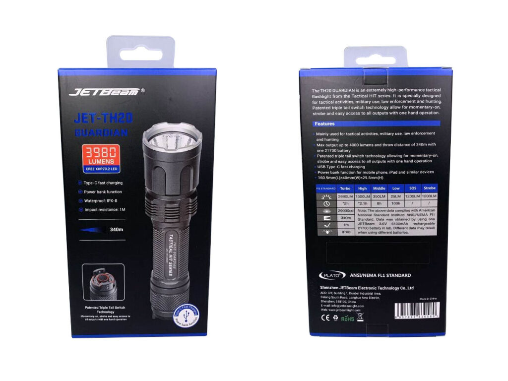 JETBeam TH20 Guardian Rechargeable 3980 Lumen Tactical Torch – 340 ...