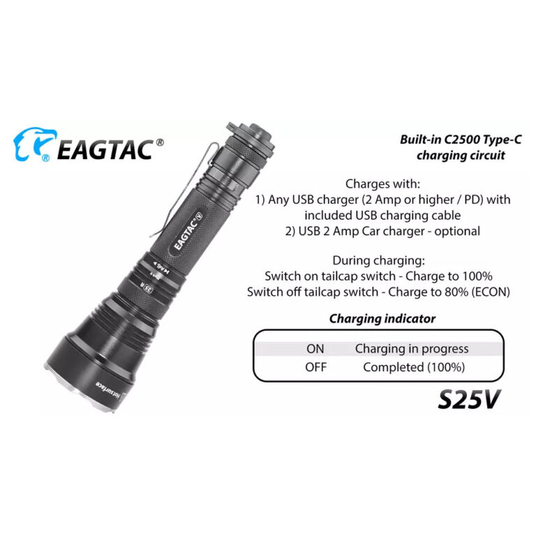 Eagtac S25V Rechargeable 1200 Lumen Flashlight – 664 Metres | Bright ...
