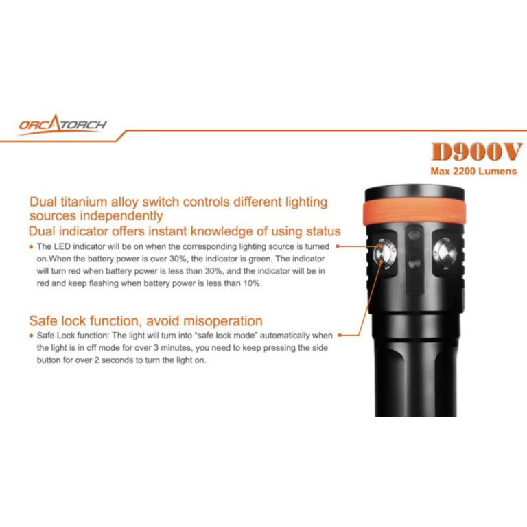 OrcaTorch D900V Rechargeable Video Dive Torch with Four Colour Outputs ...