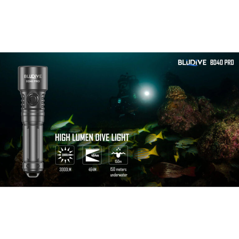 BluDive BD40 PRO Dive Torch – 3000 Lumen (150 Metres Diving Depth ...