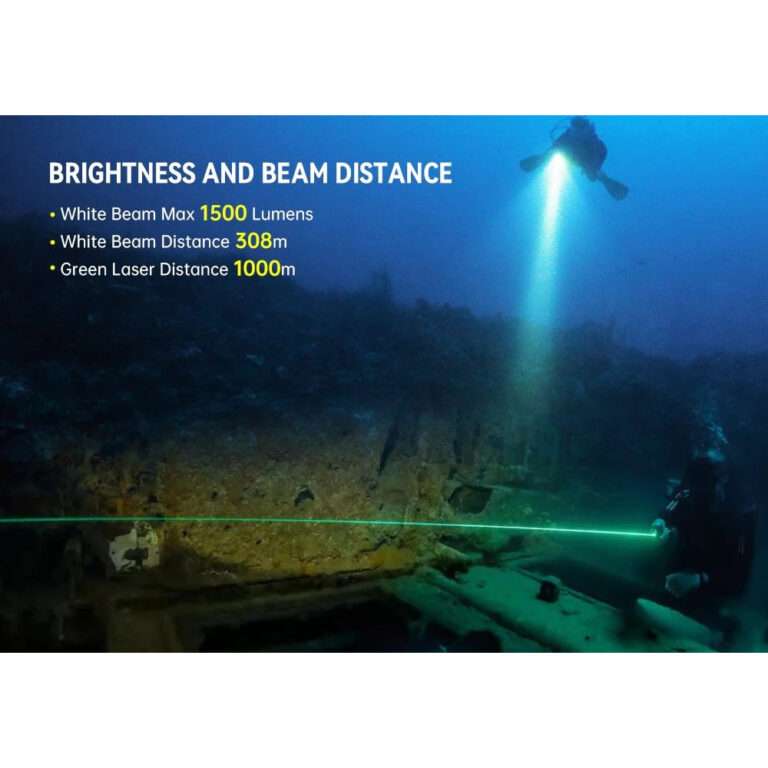 OrcaTorch D570-GL 2.0 Dive Torch, 1500 Lumen White Light, and 5mW Green ...